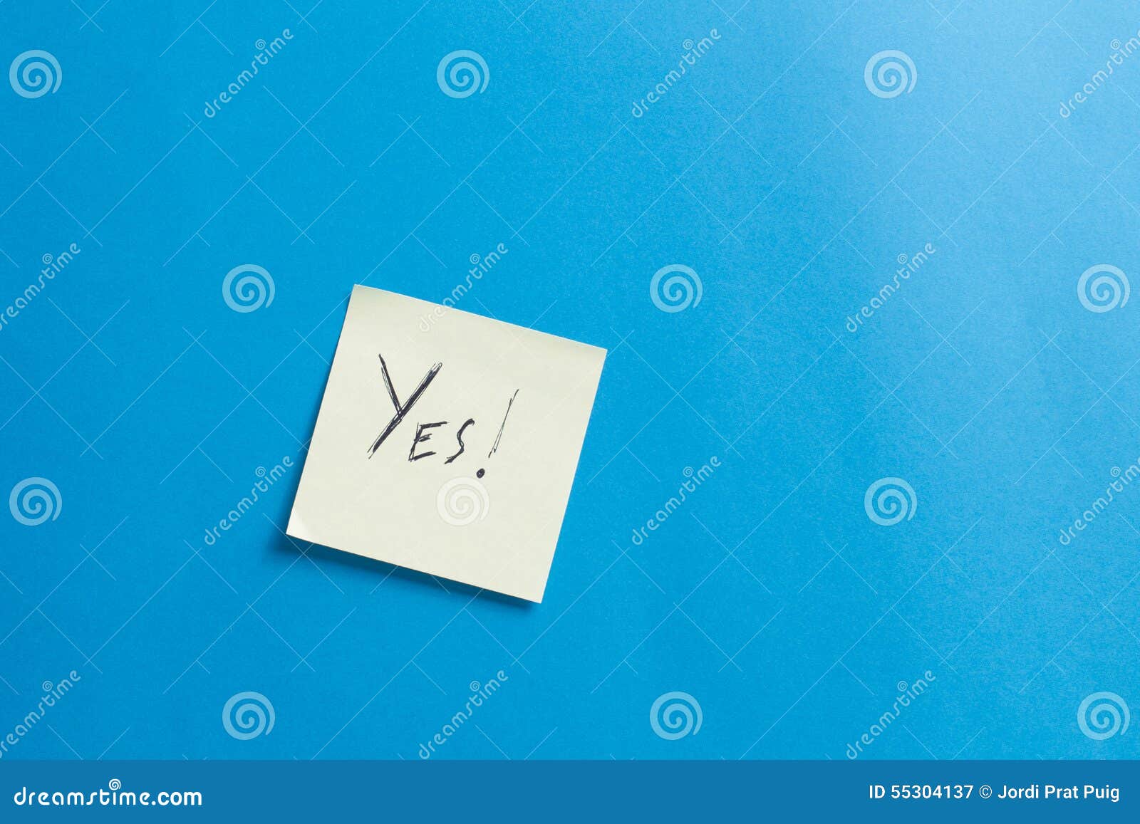 Yes Handwritten Post Note on a Blue Background Stock Image - Image of ...