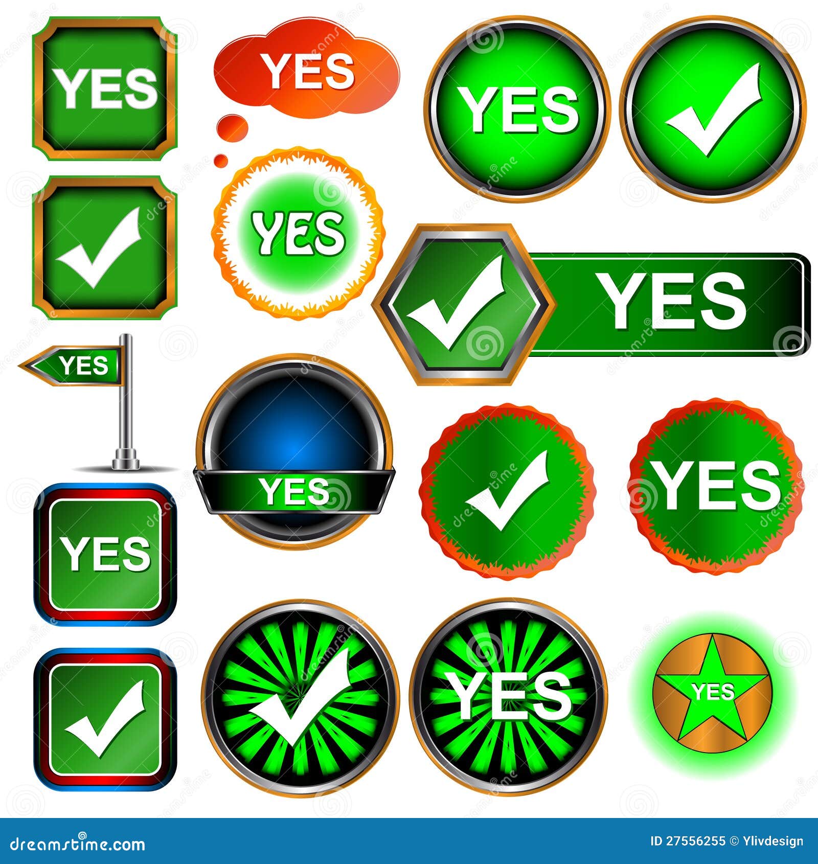 Yes icons set stock vector. Illustration of agreement - 27556255