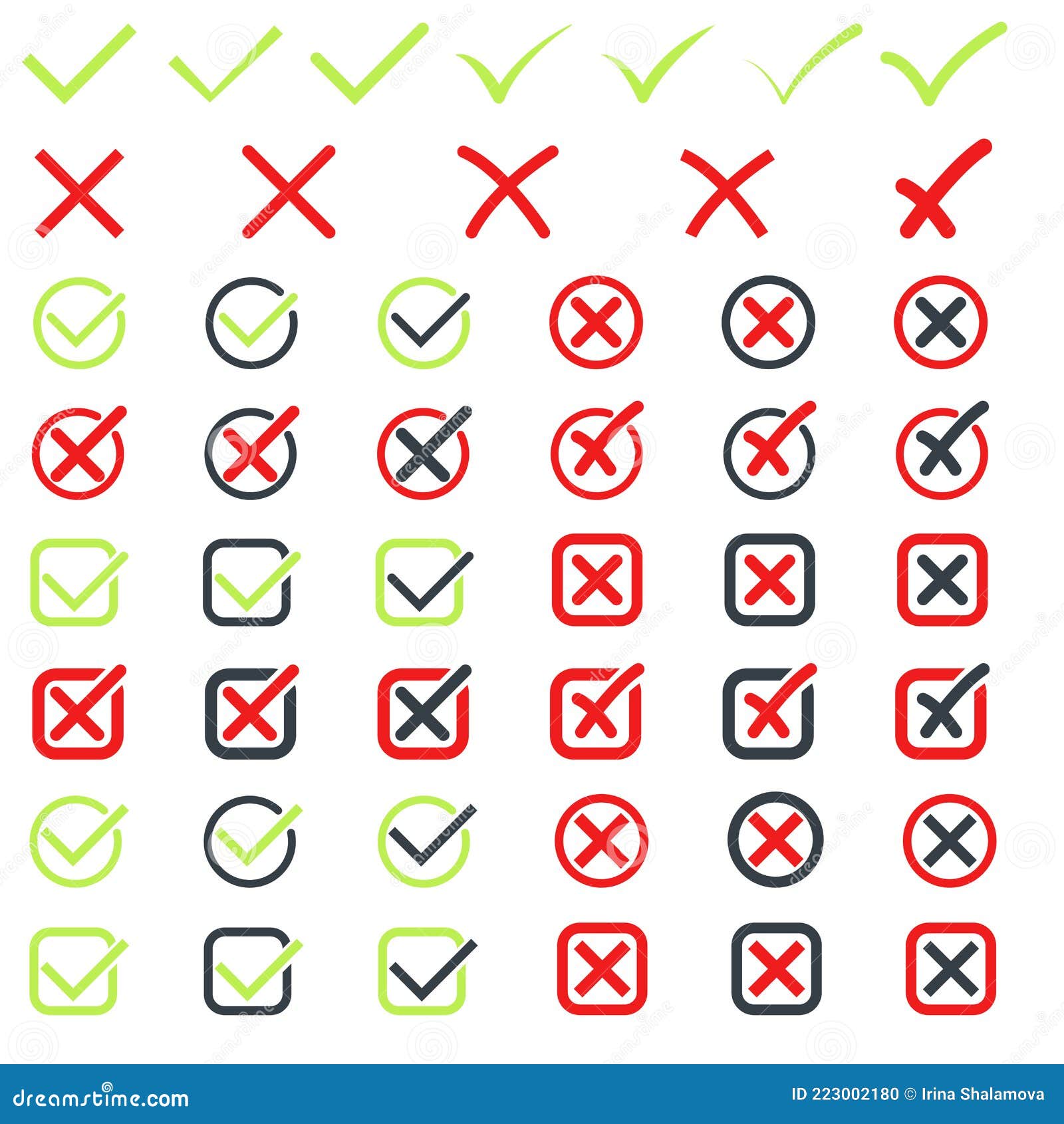Checkmark Icons Big Set for Web Design. Accept V Button, Decline X ...