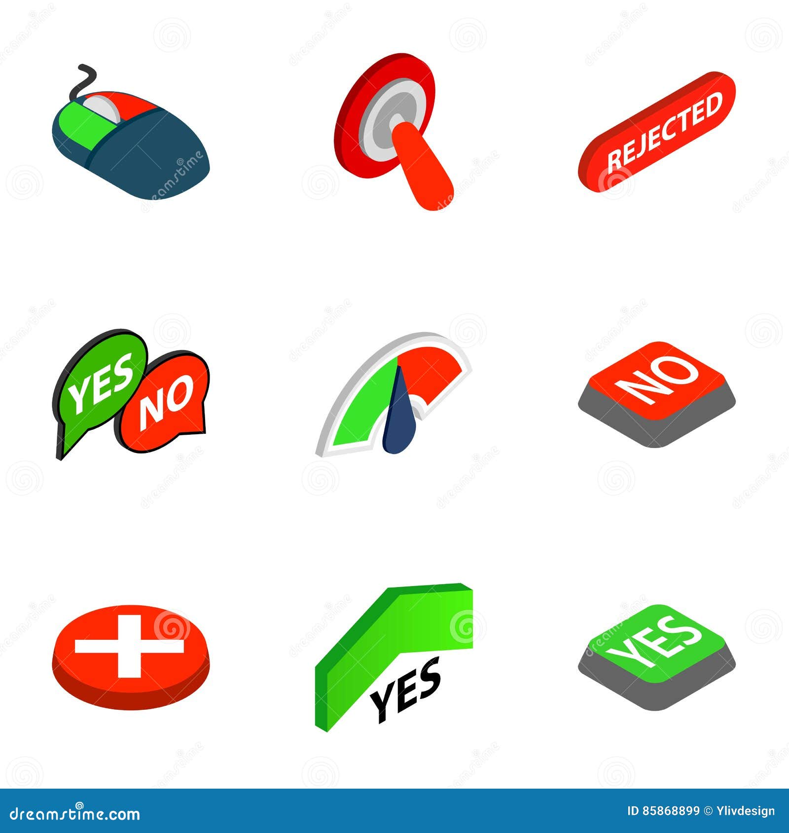 Yes and No Button Icons, Isometric 3d Style Stock Vector - Illustration ...