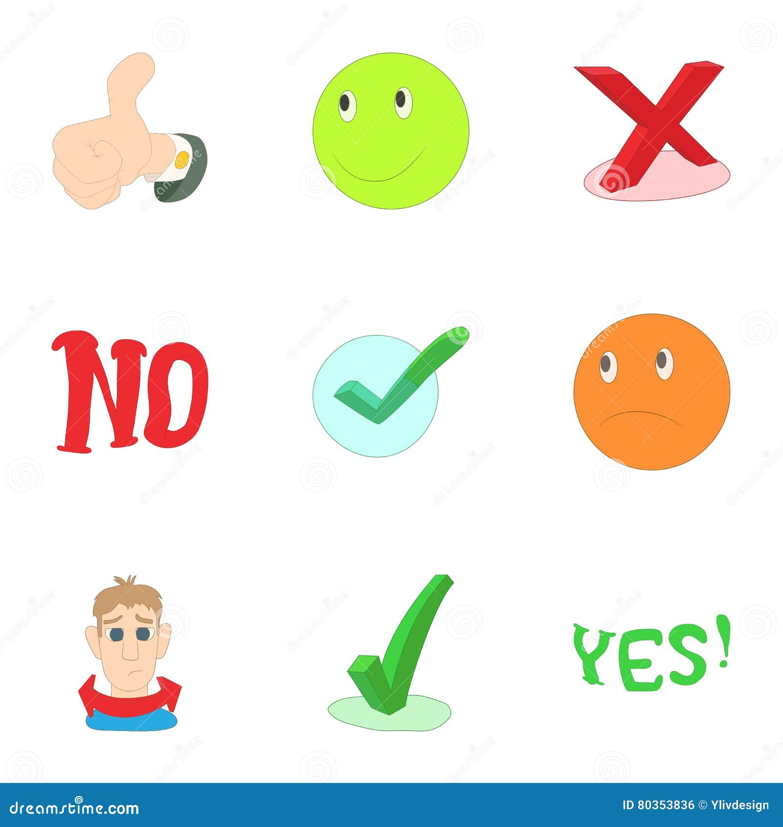Yes No Button Icons Set, Cartoon Style Stock Vector - Illustration of ...