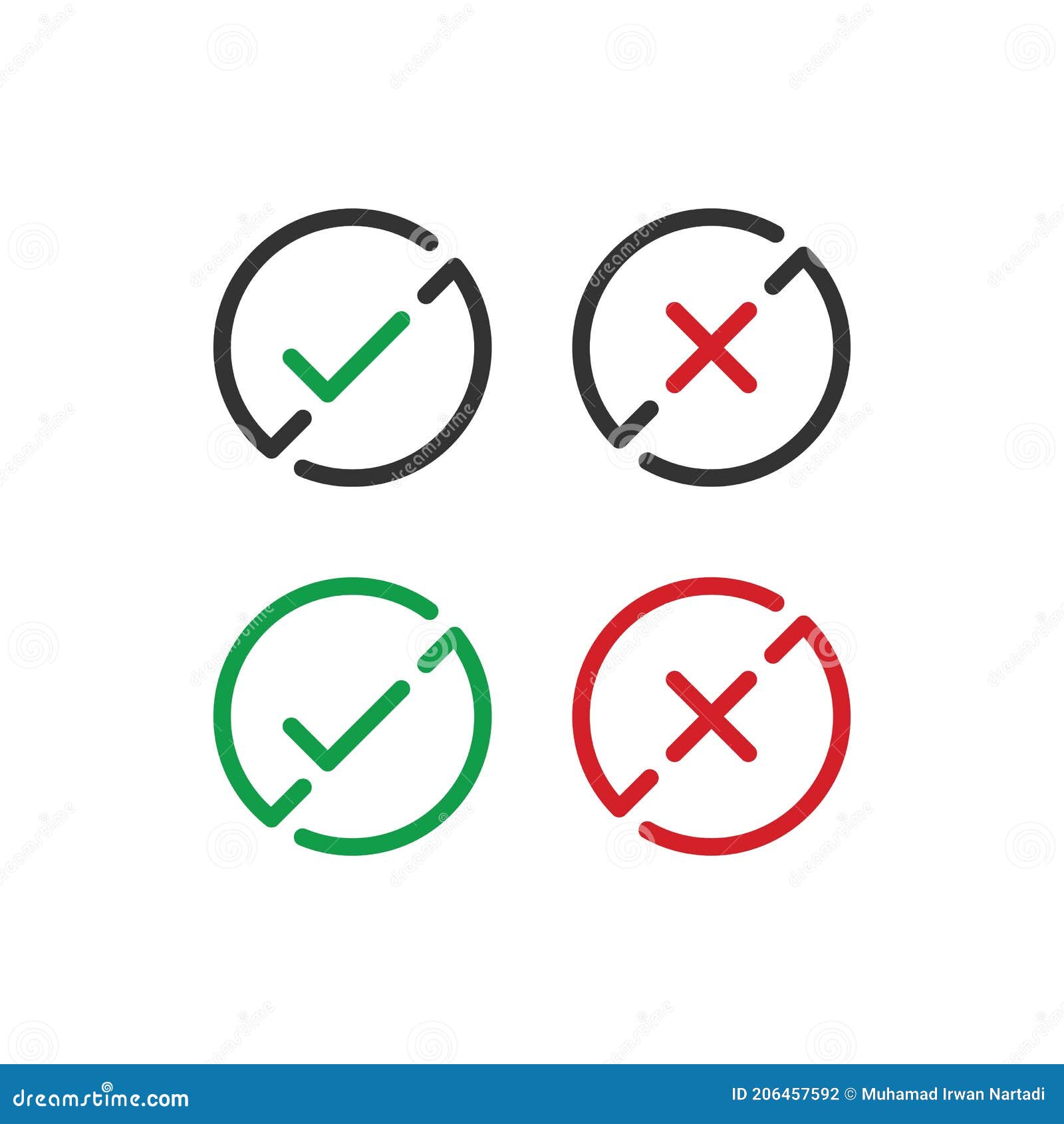 Tick And Wrong Icons. Approve, Close Black Icons Cartoon Vector ...
