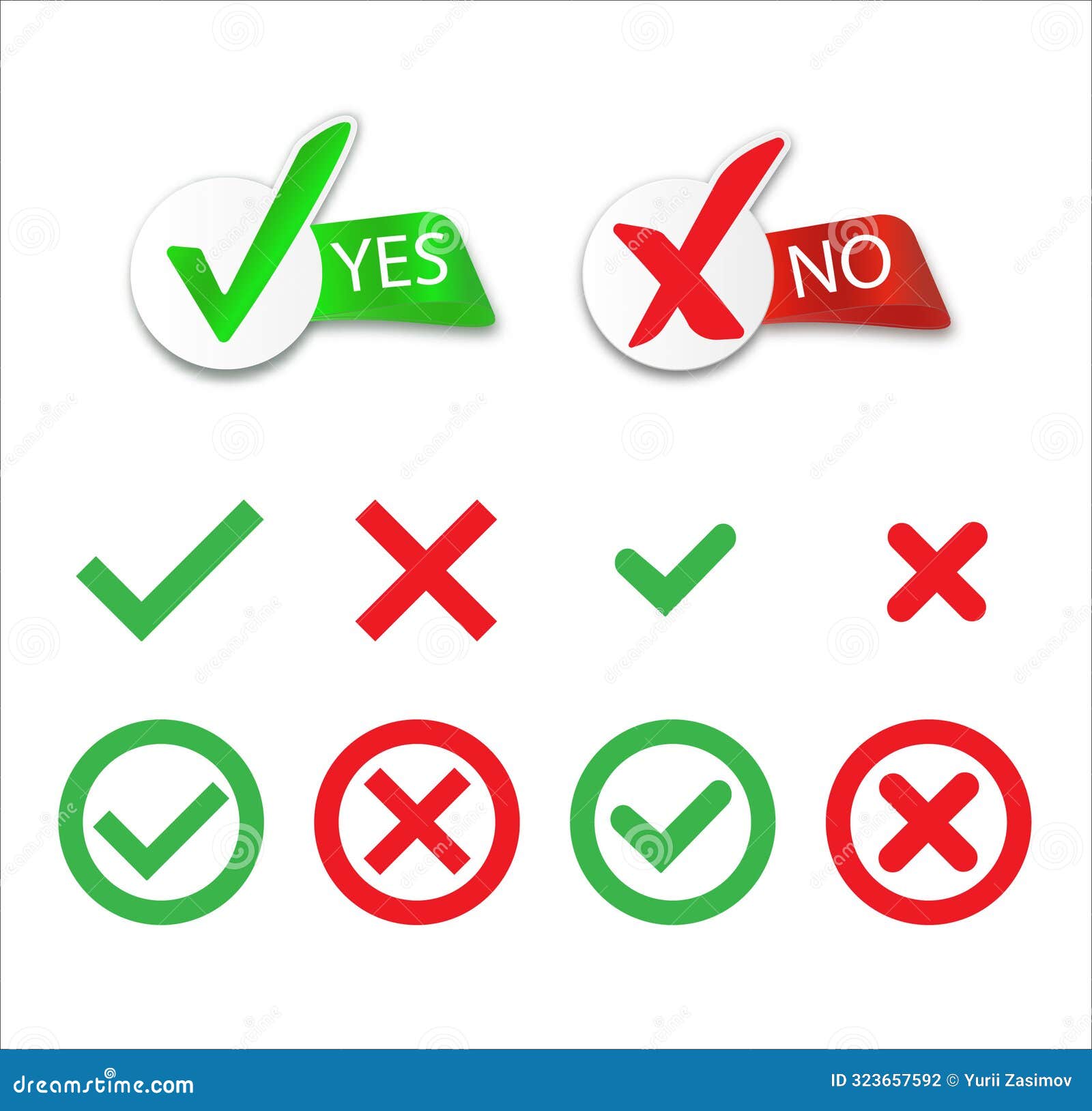 Yes and No Check Marks. Cross Check Mark Icons, Flat Round Buttons Set ... Yes and No Check Marks. Cross Check Mark Icons, Flat Round Buttons Set ...