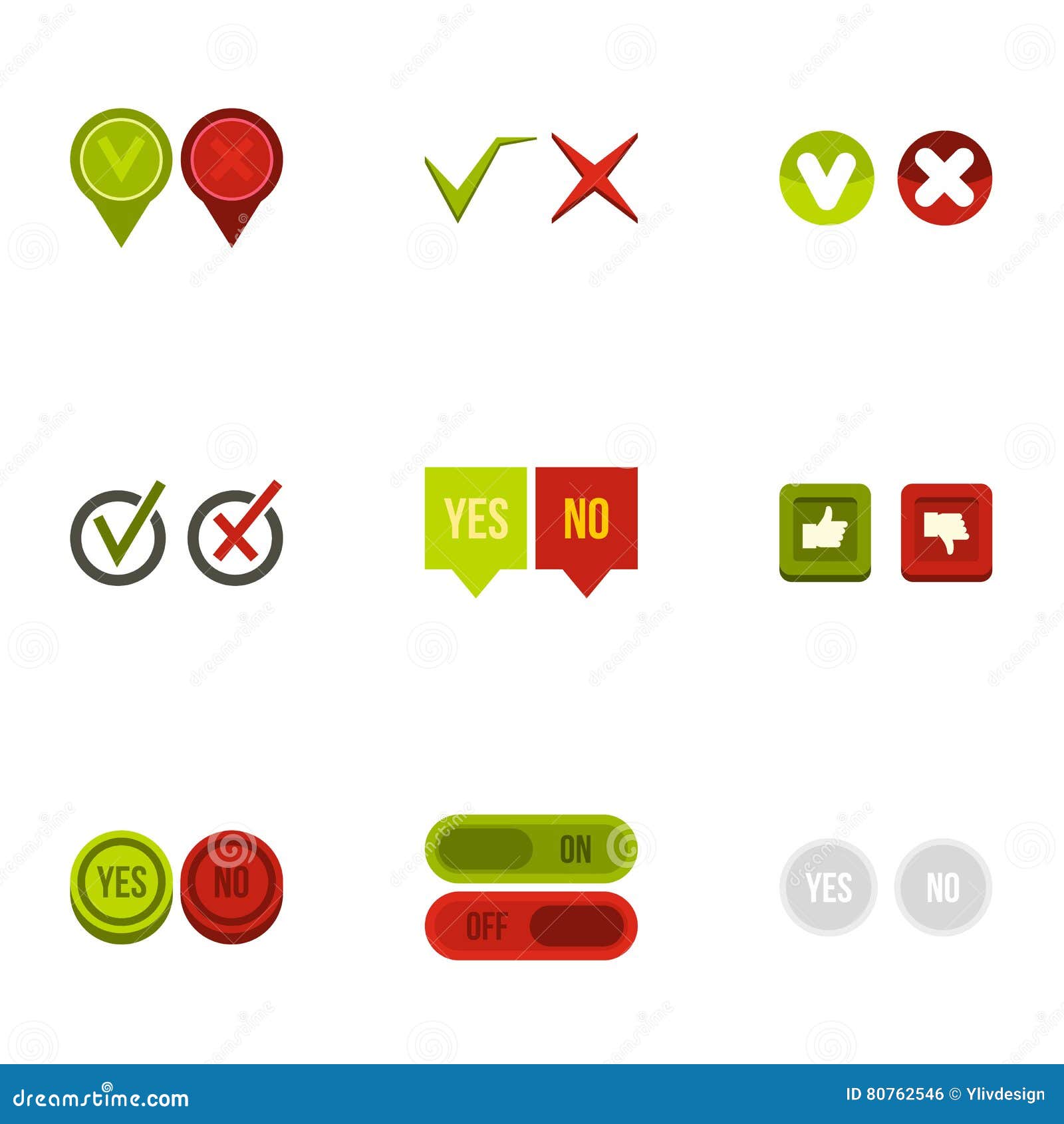 Yes No Choice Icons Set, Flat Style Stock Vector - Illustration of deny ...