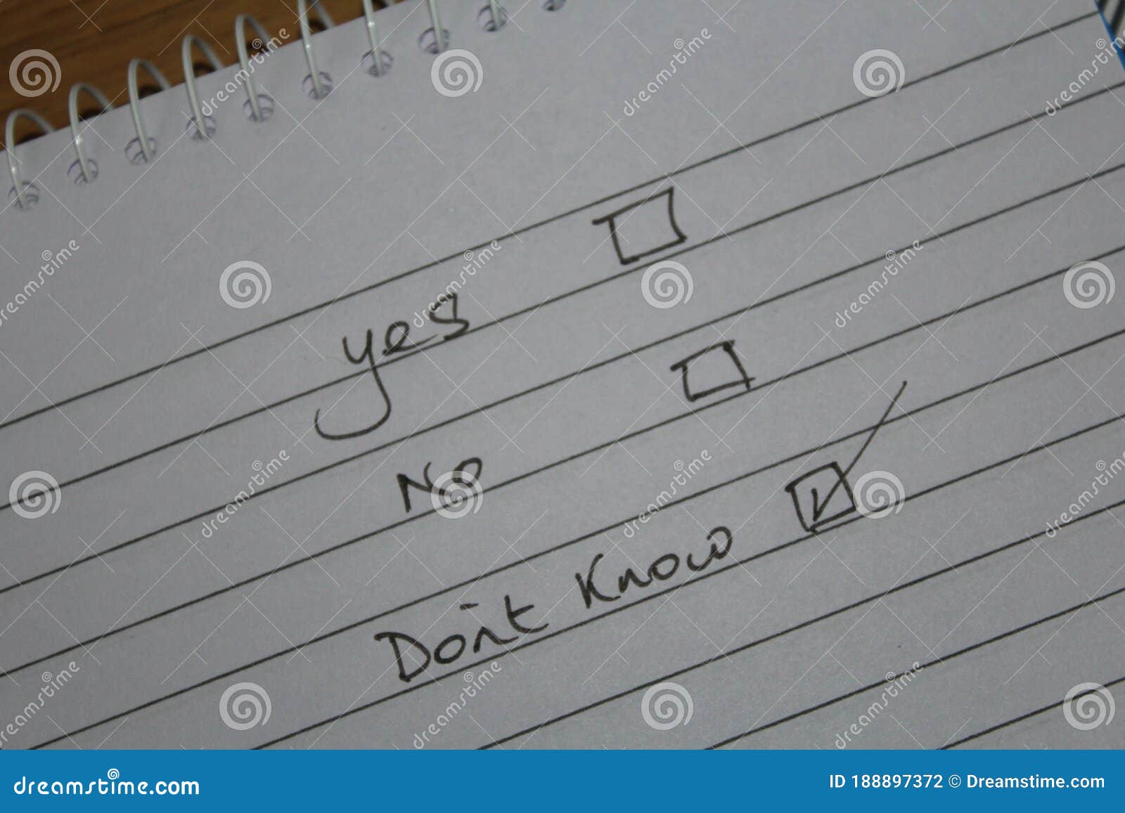 Yes No Donâ€™t Know Written on Note, No Clue To Question Asked Stock ...