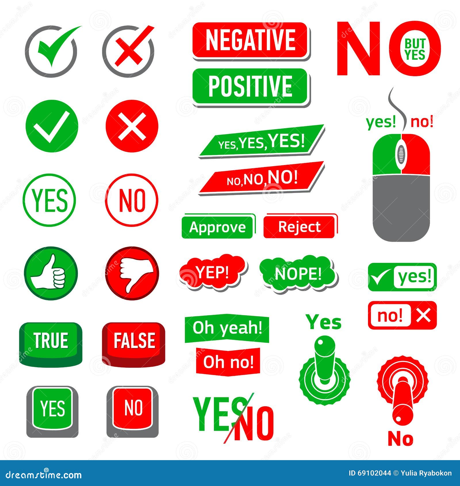 Yes No Icons Set, Simple Style Stock Vector - Illustration of negative ...