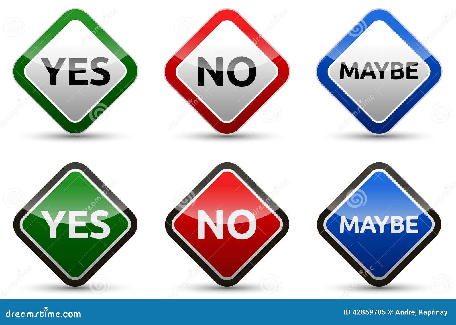 Yes, No, Maybe - three colorful sign with reflection and shadow