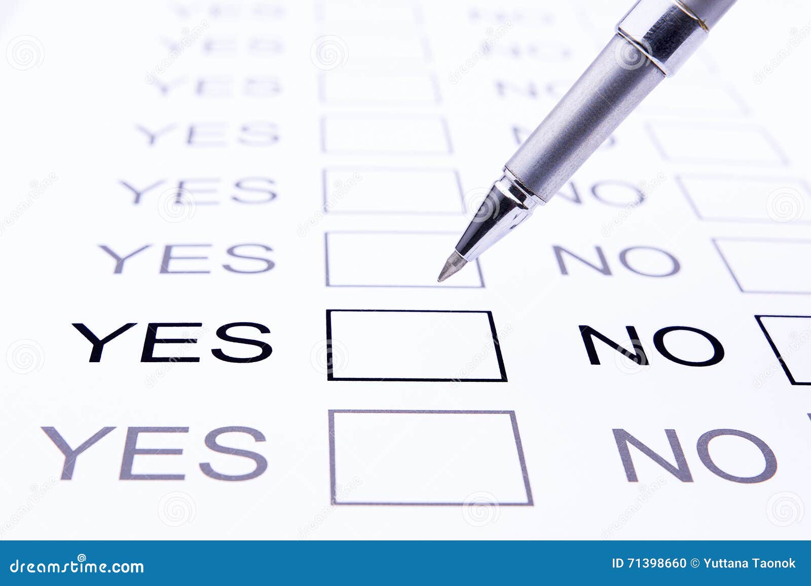 Yes or No Questionare with Pen Stock Photo - Image of questionare ...