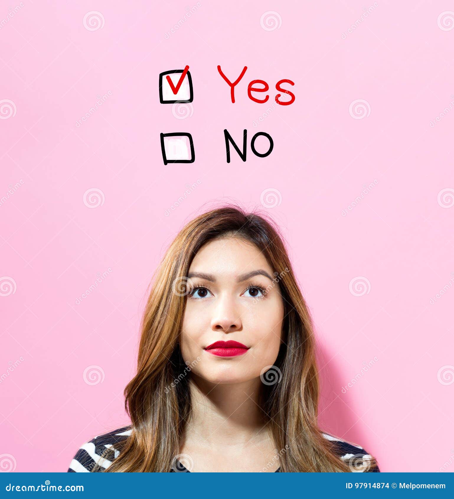 Yes No Text with Young Woman Stock Photo - Image of choosing, person ...