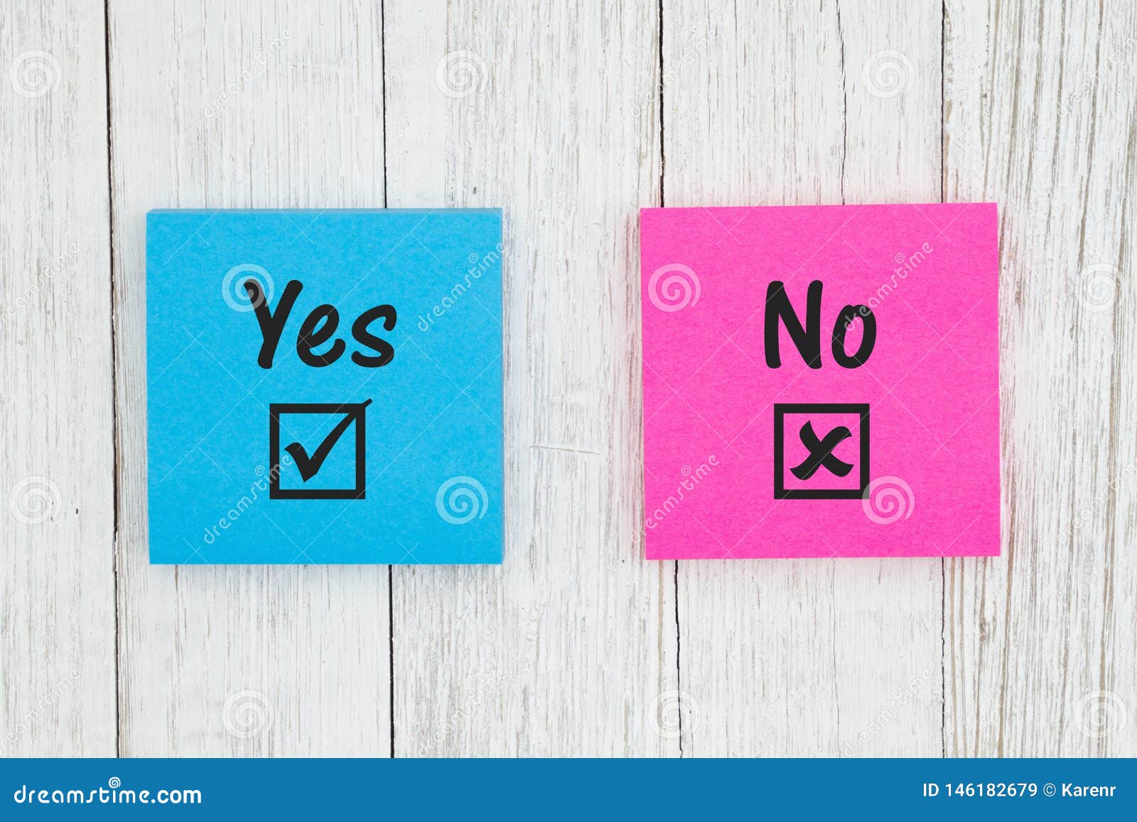 Yes and No on Two Sticky Notes on Weathered Whitewash Textured Wood ...