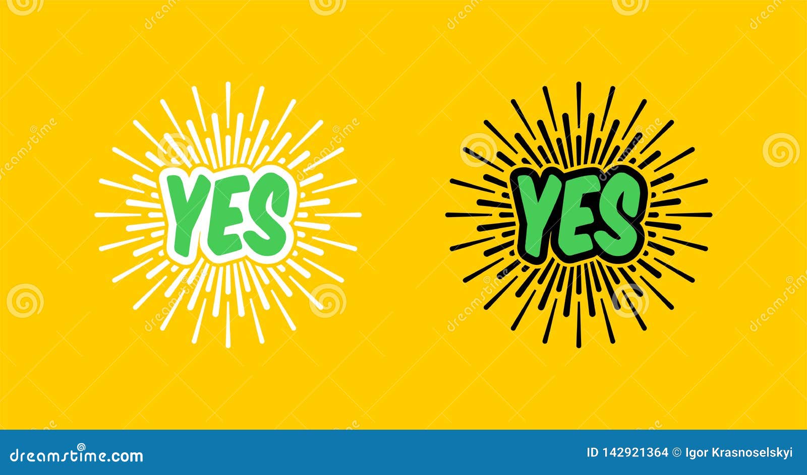Yes with Sun Rays in Trendy Flat Style Stock Vector - Illustration of ...