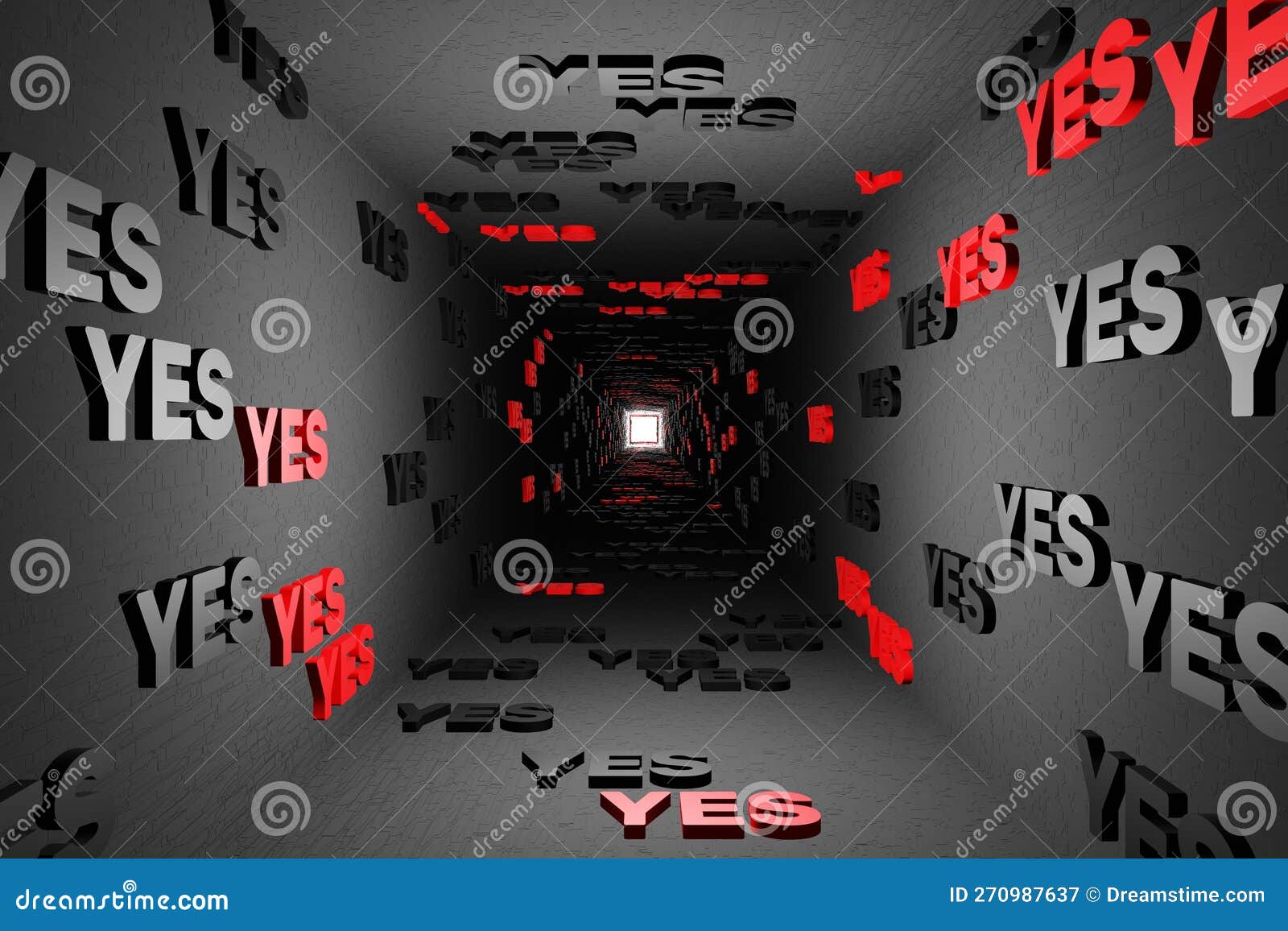 Yes Symbol or Yeah Marks Tunnel on Black Background 3d Render. Say ...