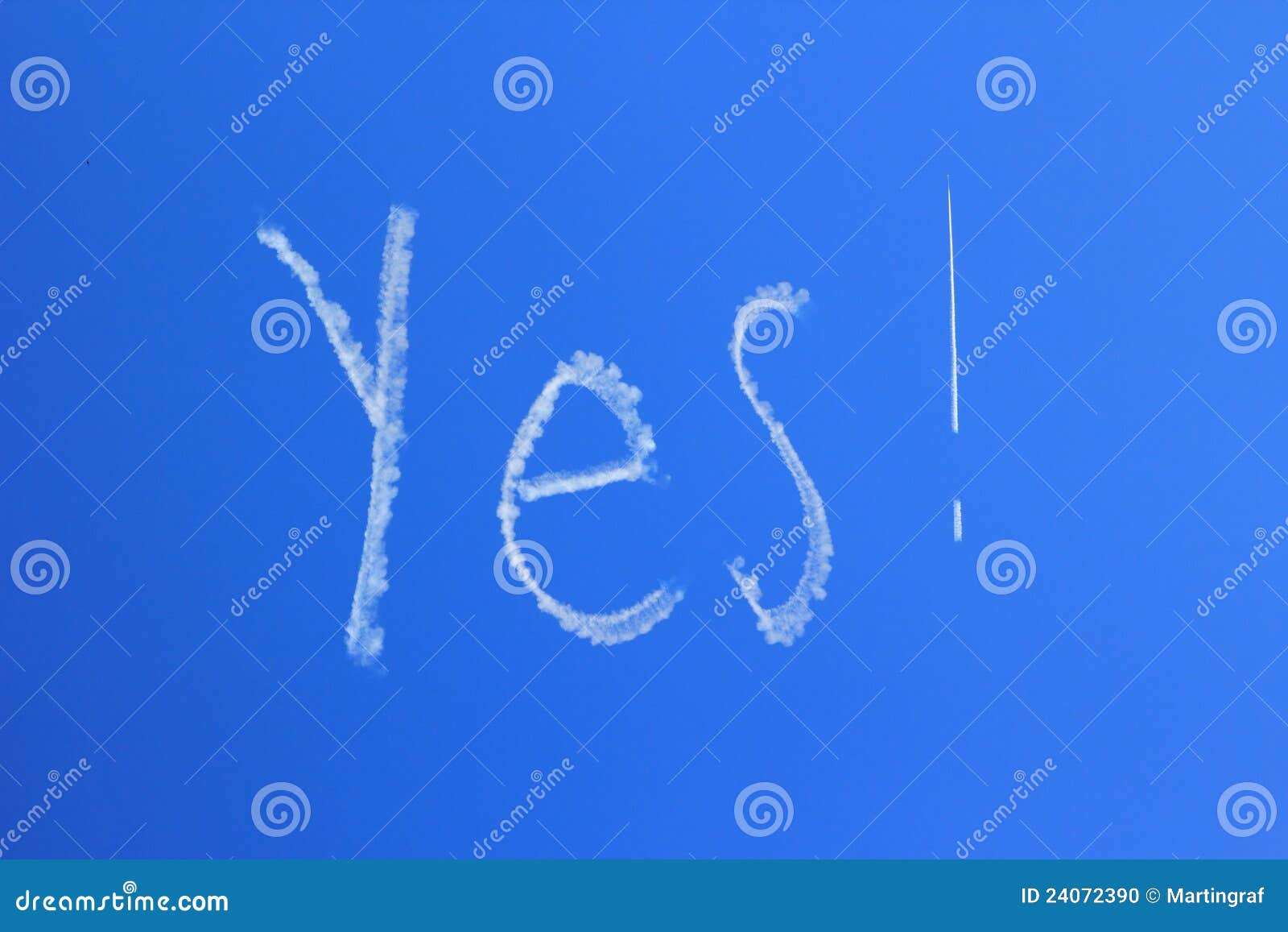 Yes Skywriting in Clear Blue Sky Stock Photo - Image of artwork ...