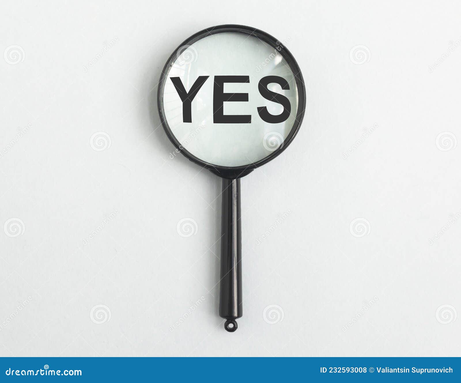 Yes Word through Magnifying Glass on Light Blue Gray Background Stock ...