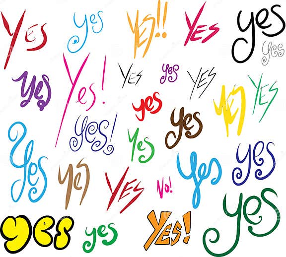 Yes Word Typography Handwritten Vector Stock Vector - Illustration of ...