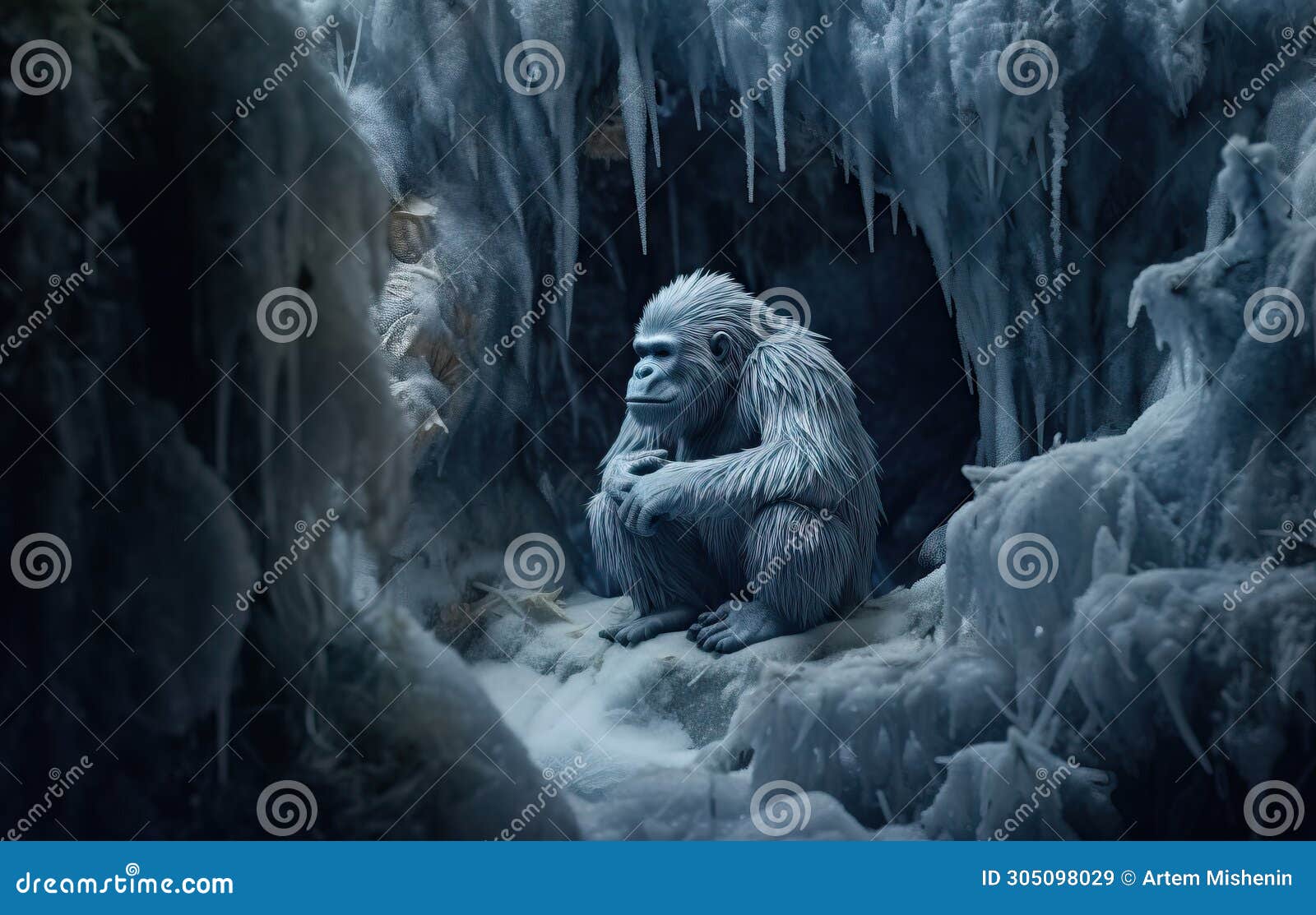 Yeti in the cave. Fantasy. stock image. Image of formation - 305098029