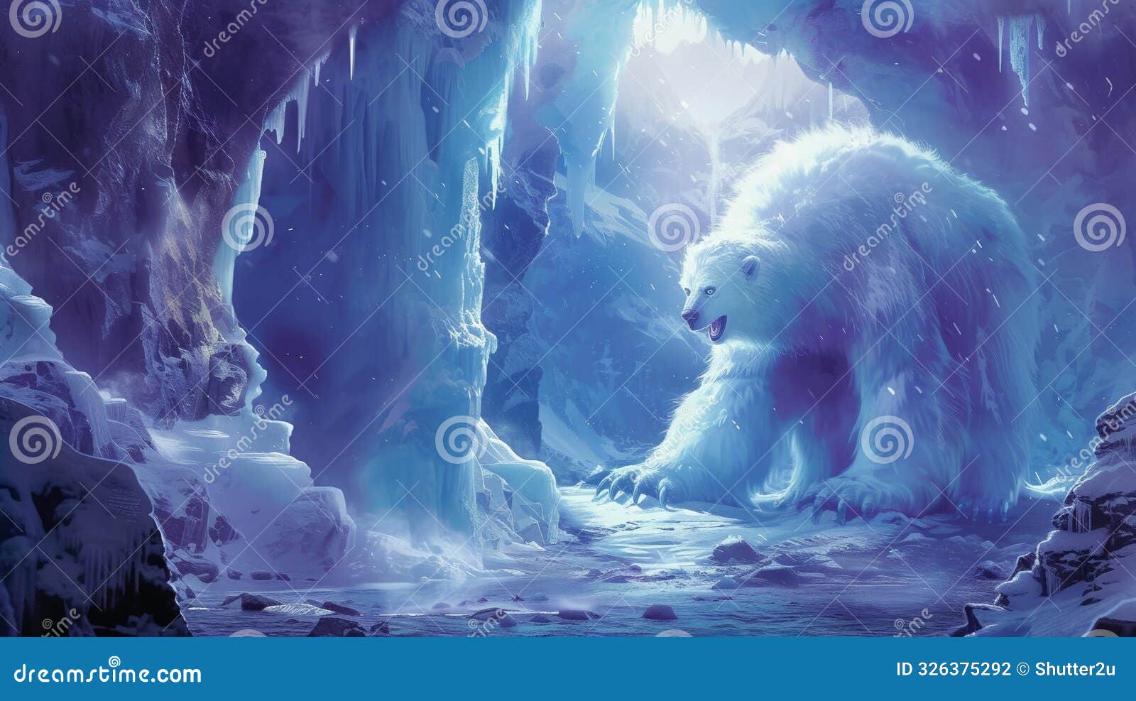 A Yeti Finding Refuge in a Magical Ice Cave Stock Illustration ...