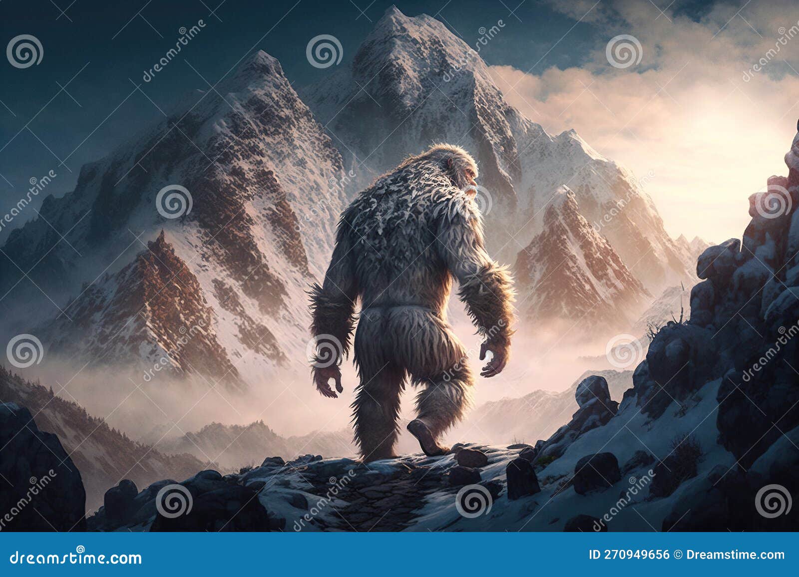 Yeti And Mountains Symbol. Bigfoot And Forest Sign Cartoon Vector ...