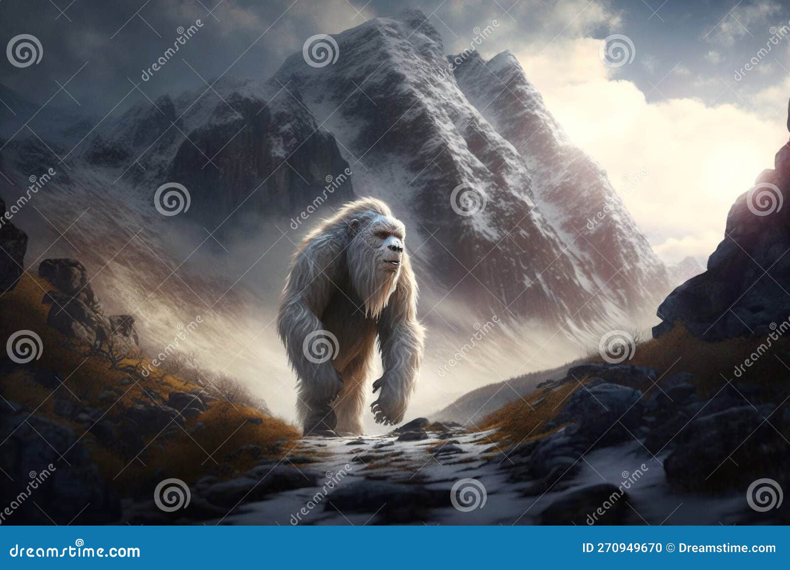 Yeti in the Mountains in Fog - Ki Stock Illustration - Illustration of ...