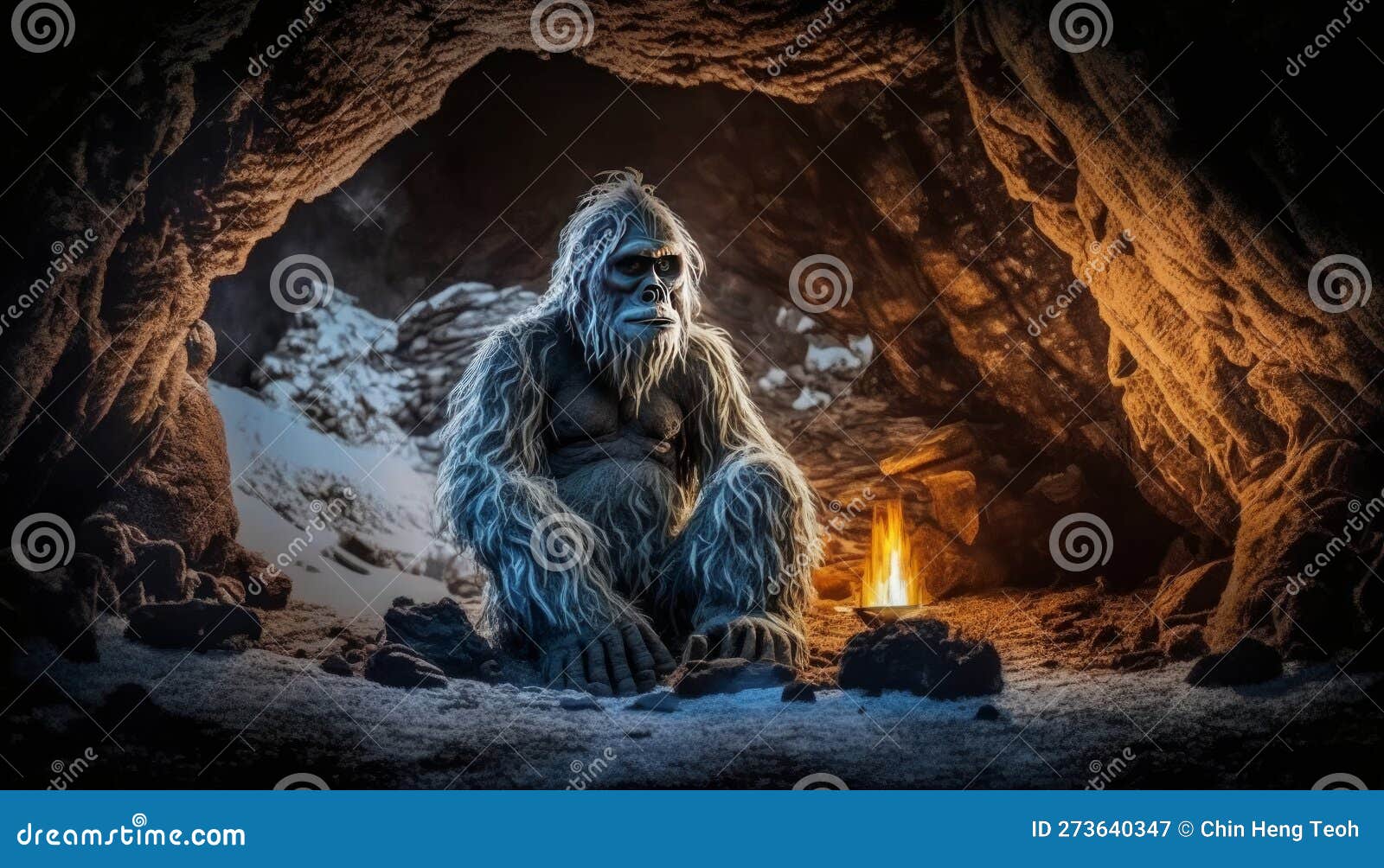 Yeti Sitting in a Cave and Looking at the Fire, Generative AI ...