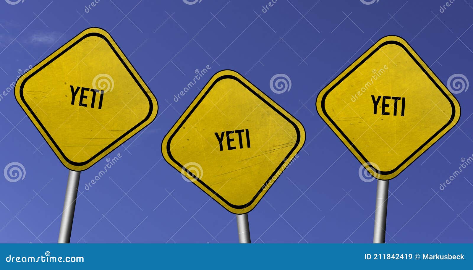 Yeti - Three Yellow Signs with Blue Sky Background Stock Image - Image ...