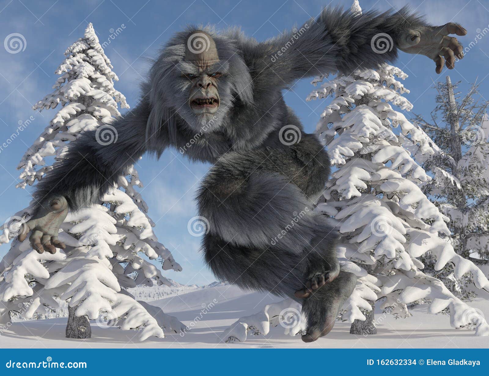 Yeti Winter in the Forest 3d Illustration Stock Illustration ...
