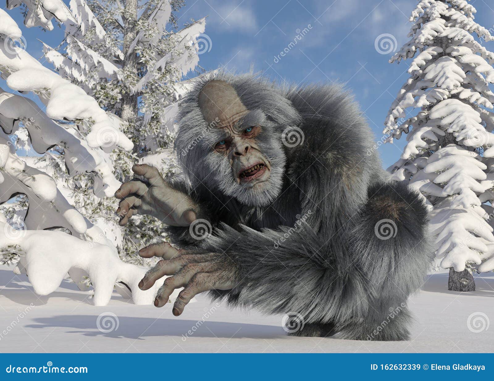 Yeti Winter in the Forest 3d Illustration Stock Illustration ...