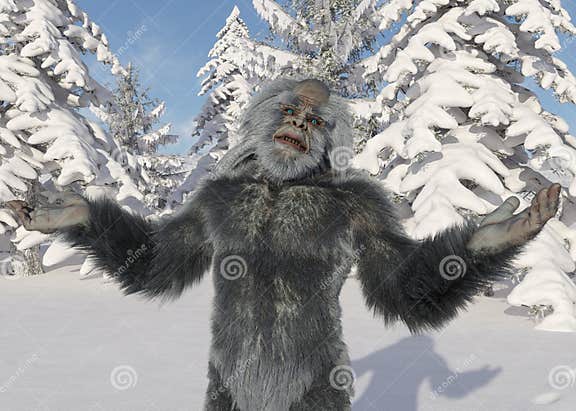 Yeti Winter in the Forest 3d Illustration Stock Illustration ...