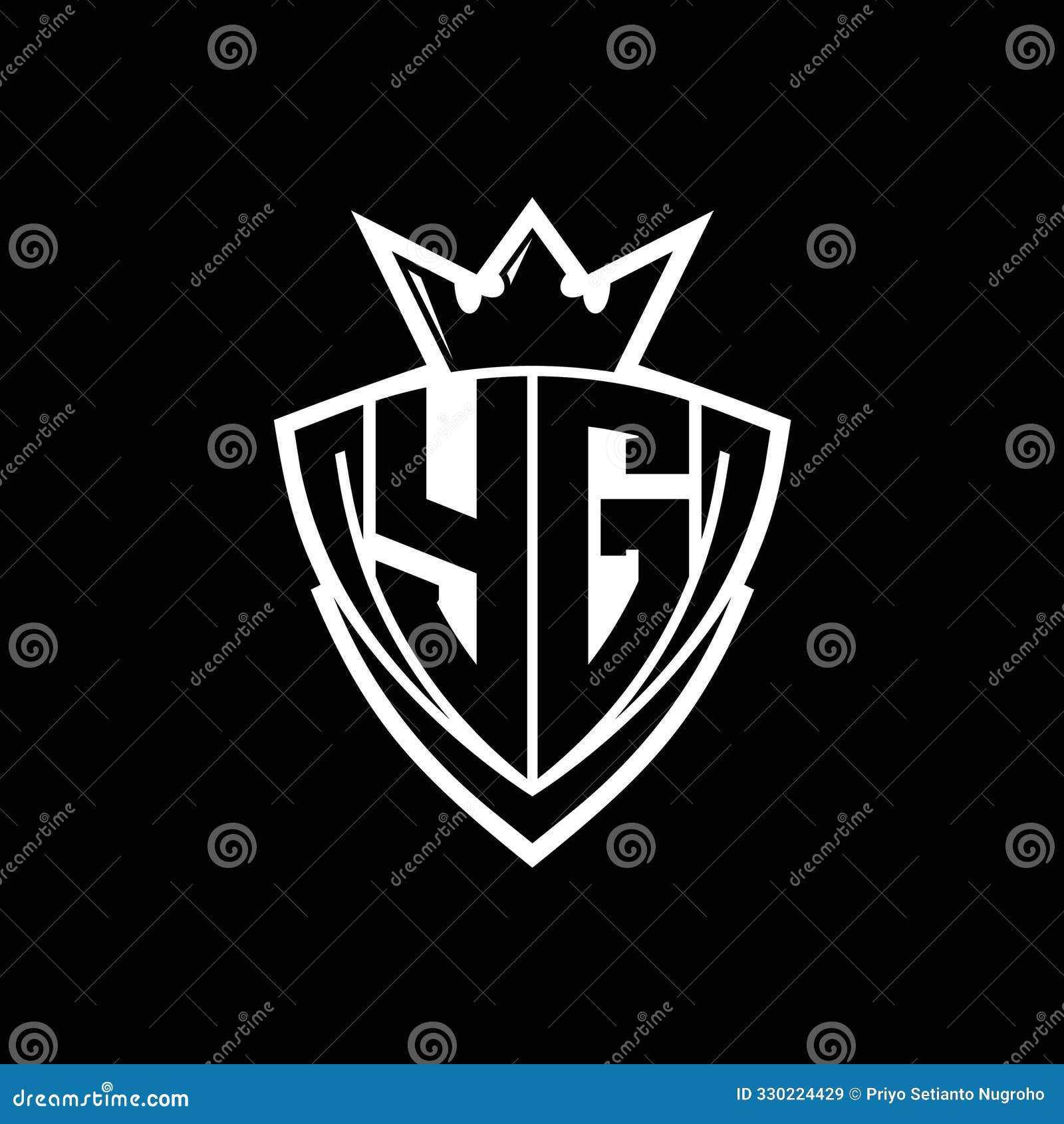 YG Letter Logo with Sharp Triangle Shield Shape with Crown Inside White ...