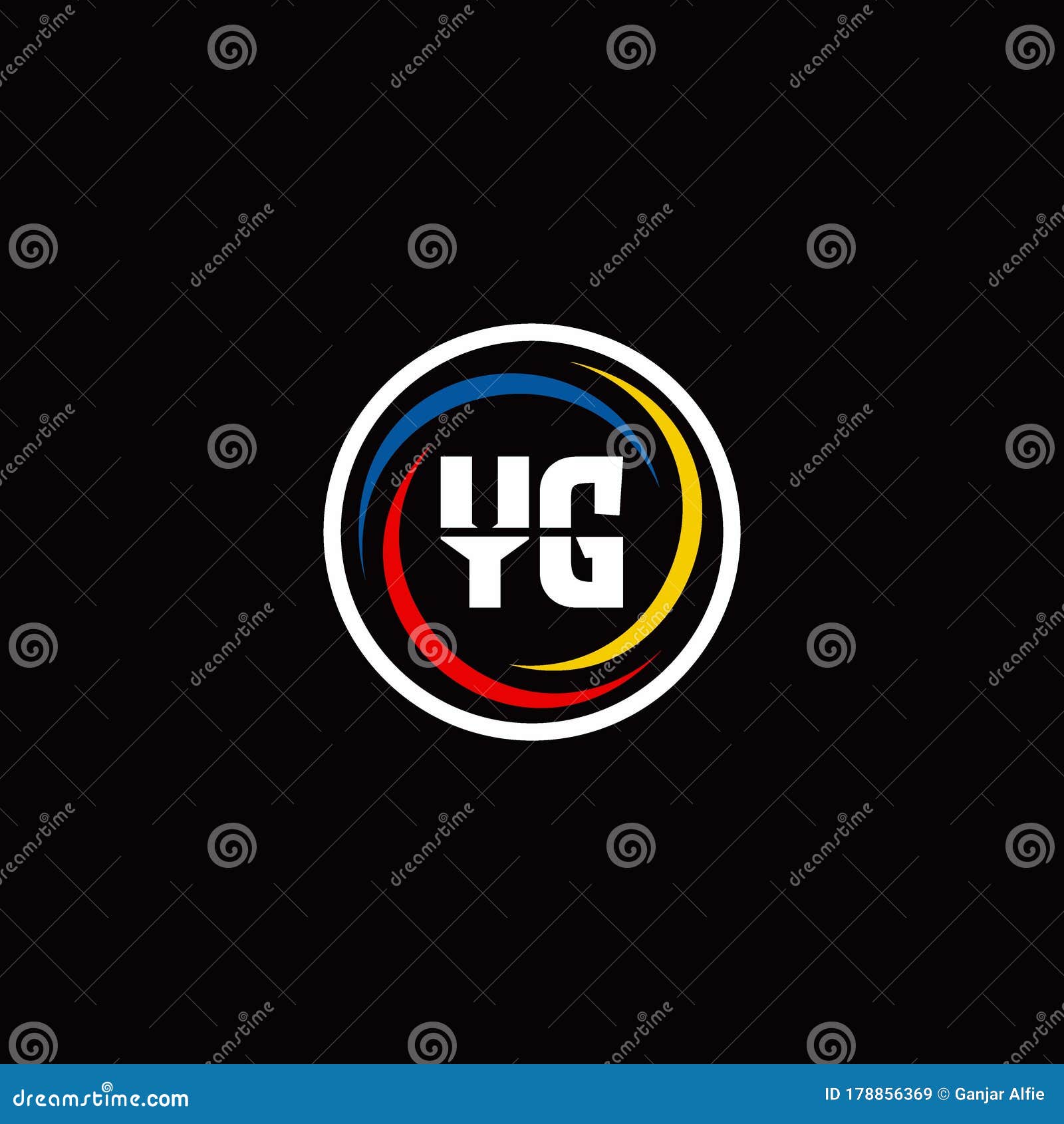 YG Monogram Logo Isolated on Circle Shape with 3 Slash Colors Rounded ...