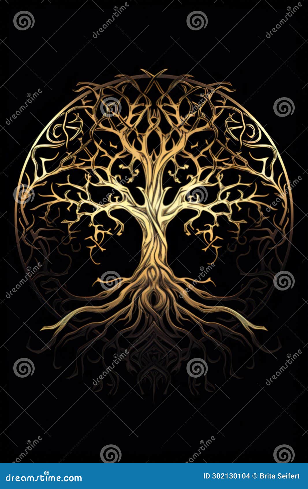 Yggdrasil, Nordic Symbol, Mythic Tree on Black Background Stock ...