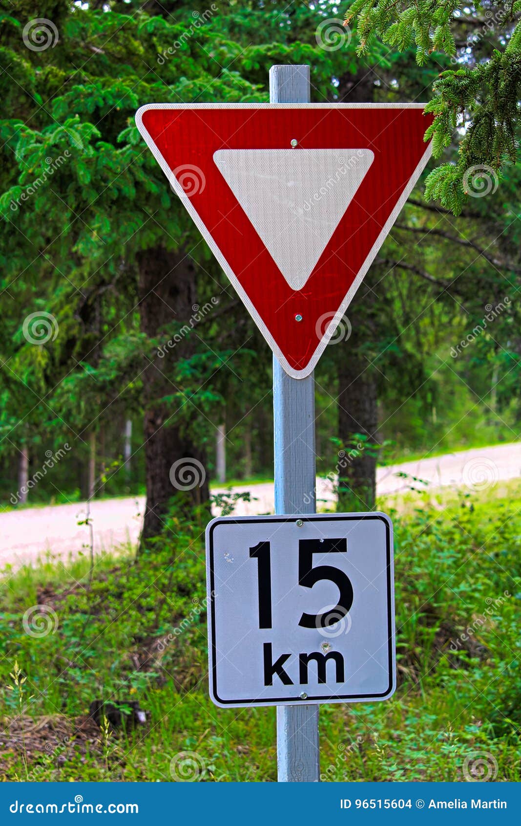 A Yield with a Maximum 15 Km Sign Below it Stock Photo - Image of ...