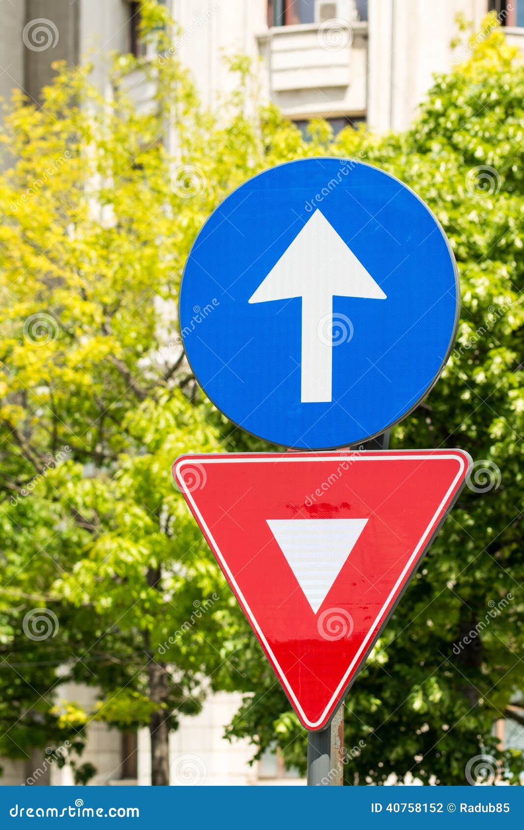 Yield and One Way stock photo. Image of blue, enter, street - 40758152