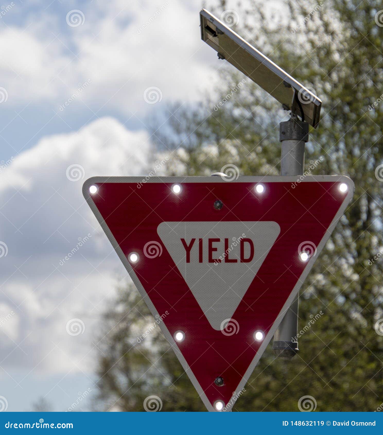 A Yield Sign with Led Lights on the Edges Stock Image - Image of blue ...