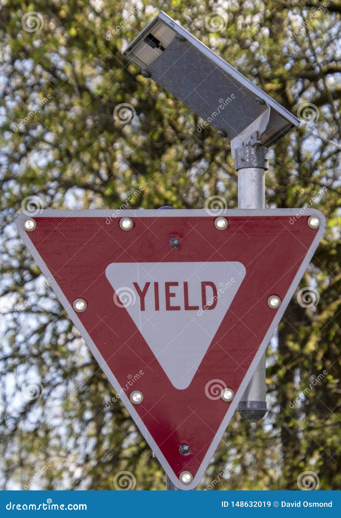 A Yield Sign with Led Lights on the Edges Stock Image - Image of solar ...