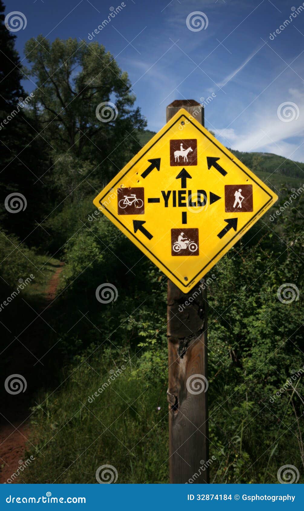 Yield sign stock photo. Image of hiking, mountains, forest - 32874184