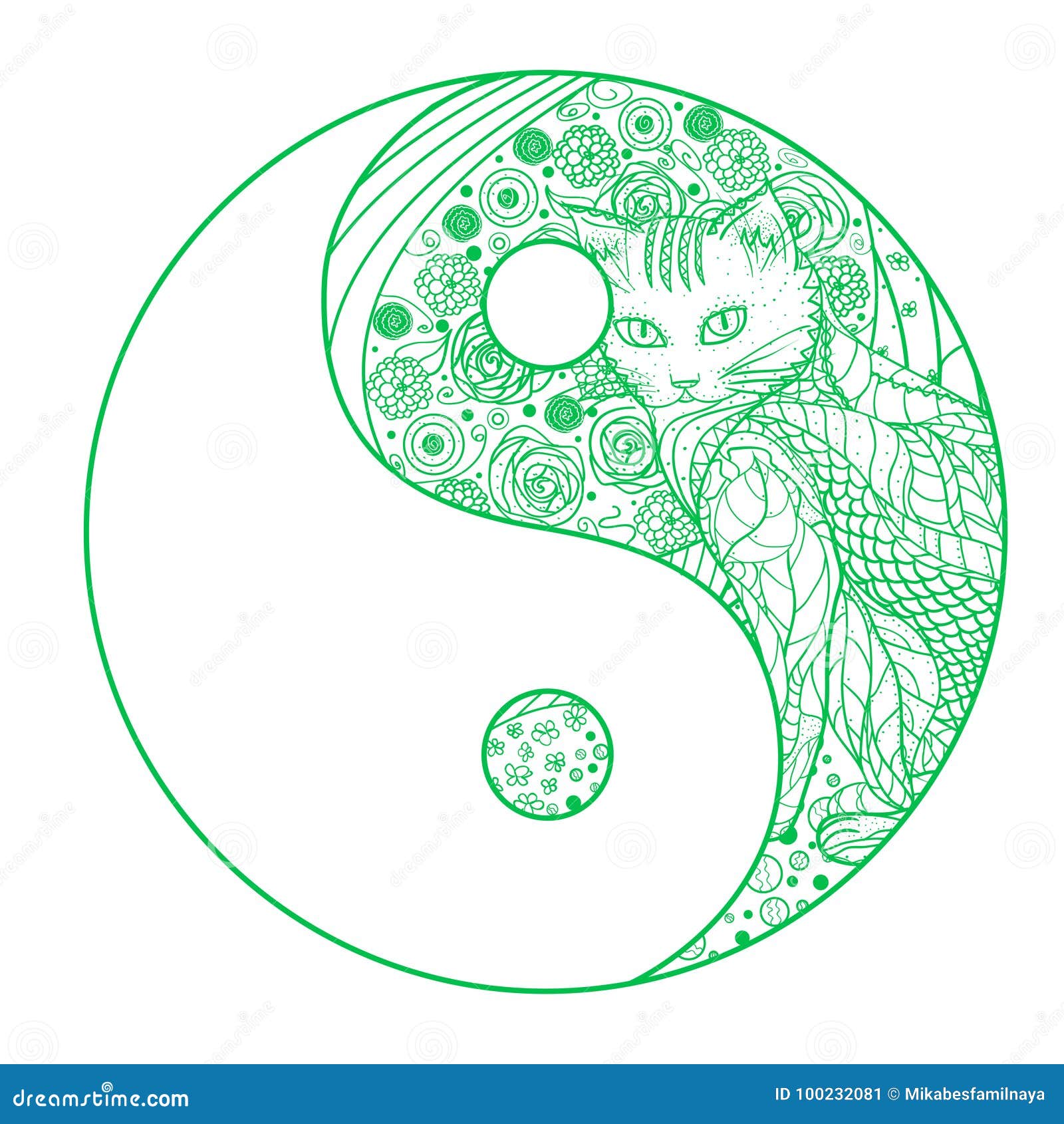 Yin e yang Zentangle illustrazione vettoriale. Illustrazione di coreano ...
