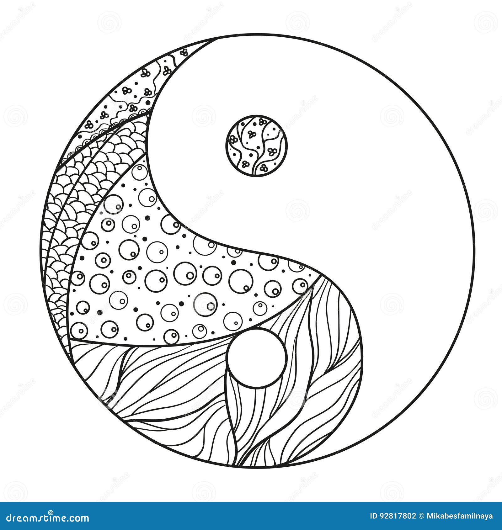 Yin e yang Zentangle ilustração do vetor. Ilustração de projeto - 92817802