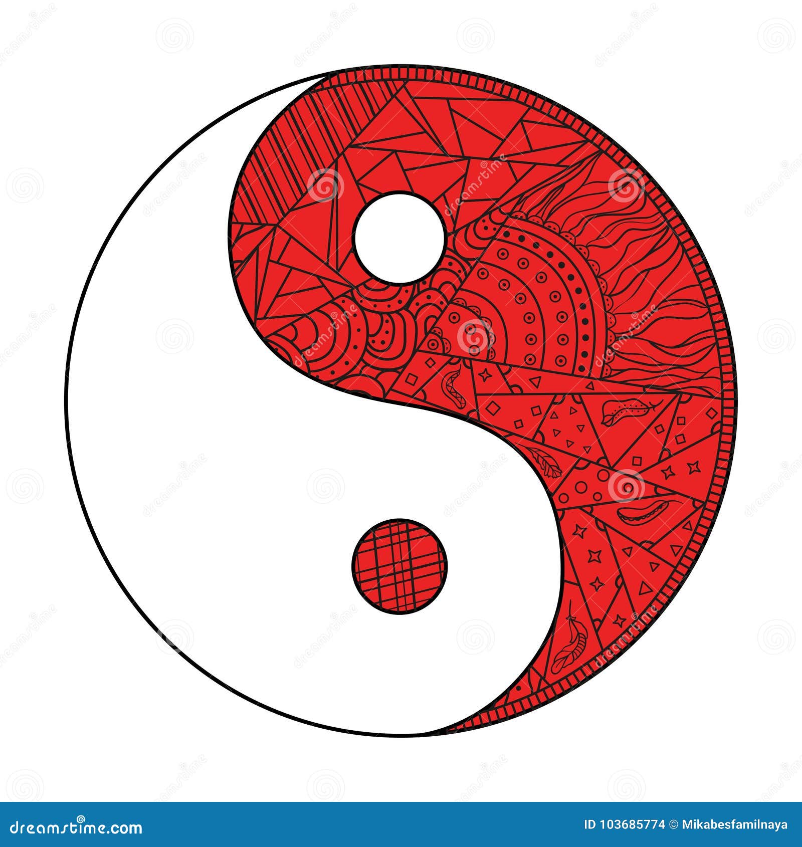 Yin y yang Zentangle ilustración del vector. Ilustración de garabato ...