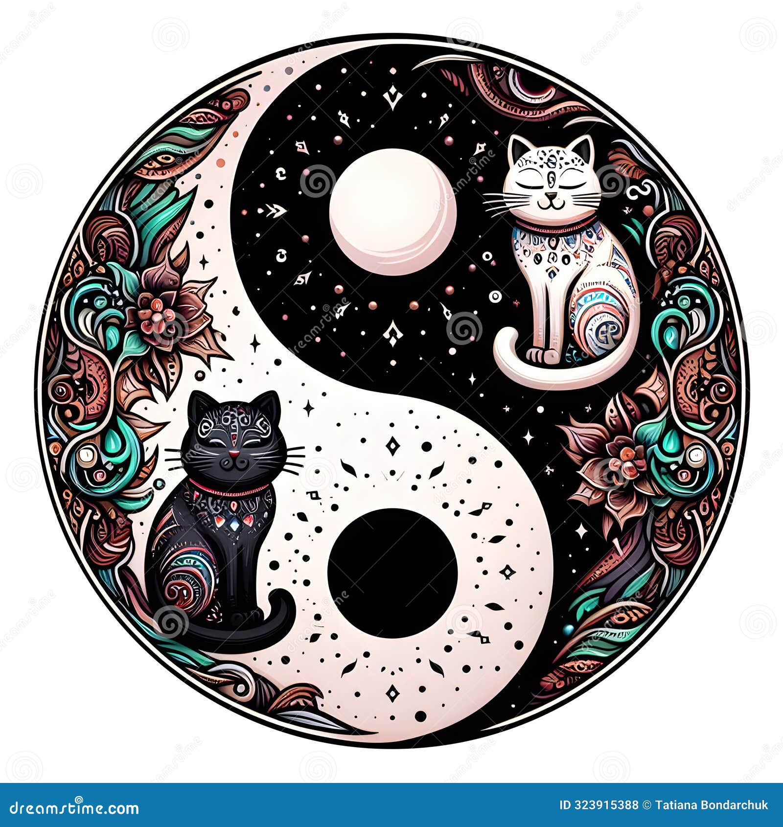 Yin-Yang Cats Boho Style stock illustration. Illustration of green ...