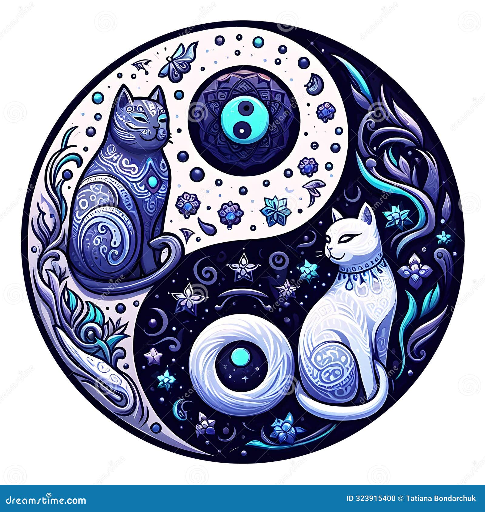 Yin-Yang Cats Boho Style stock illustration. Illustration of yang ...