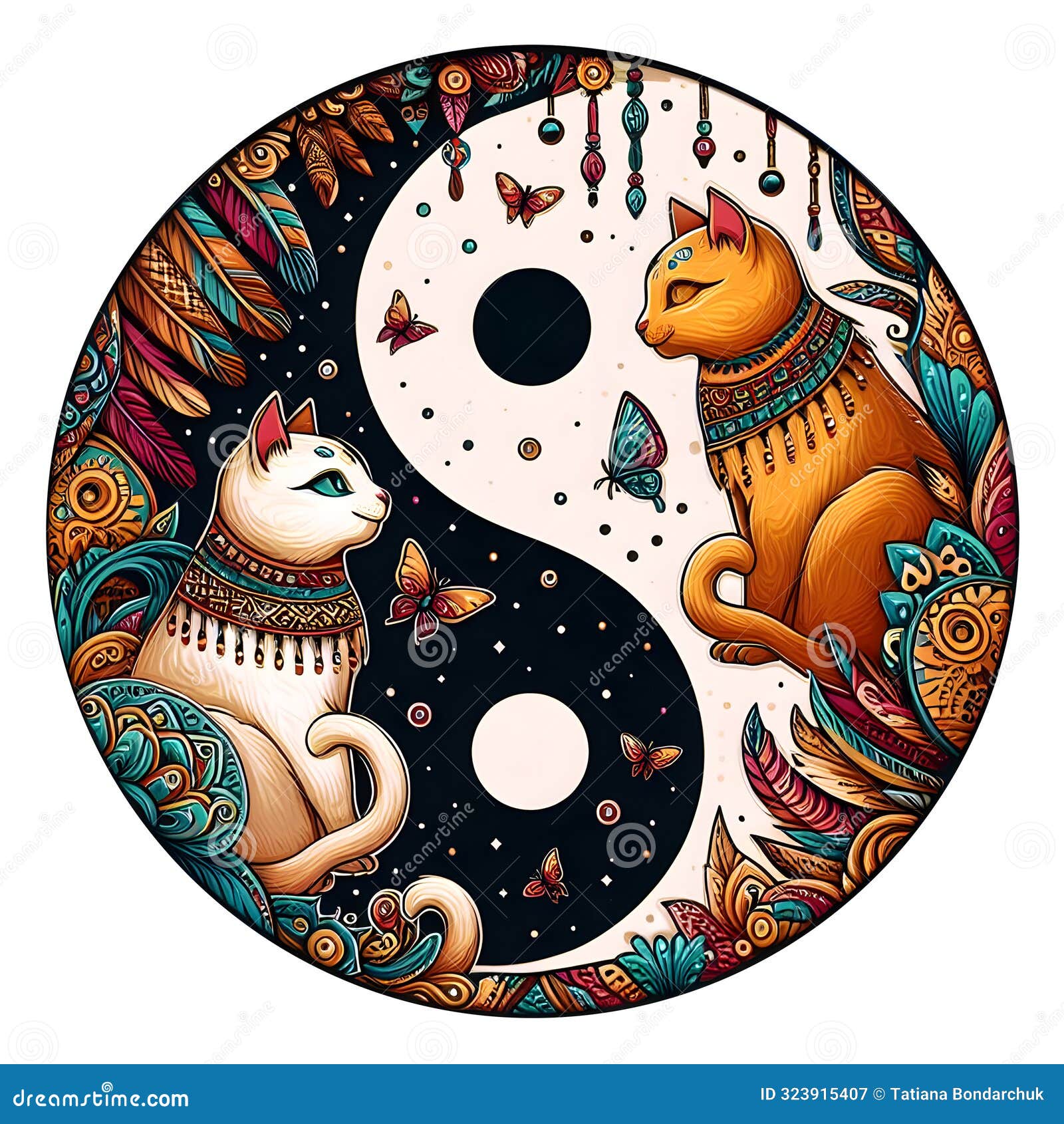 Yin-Yang Cats Boho Style stock illustration. Illustration of cats ...