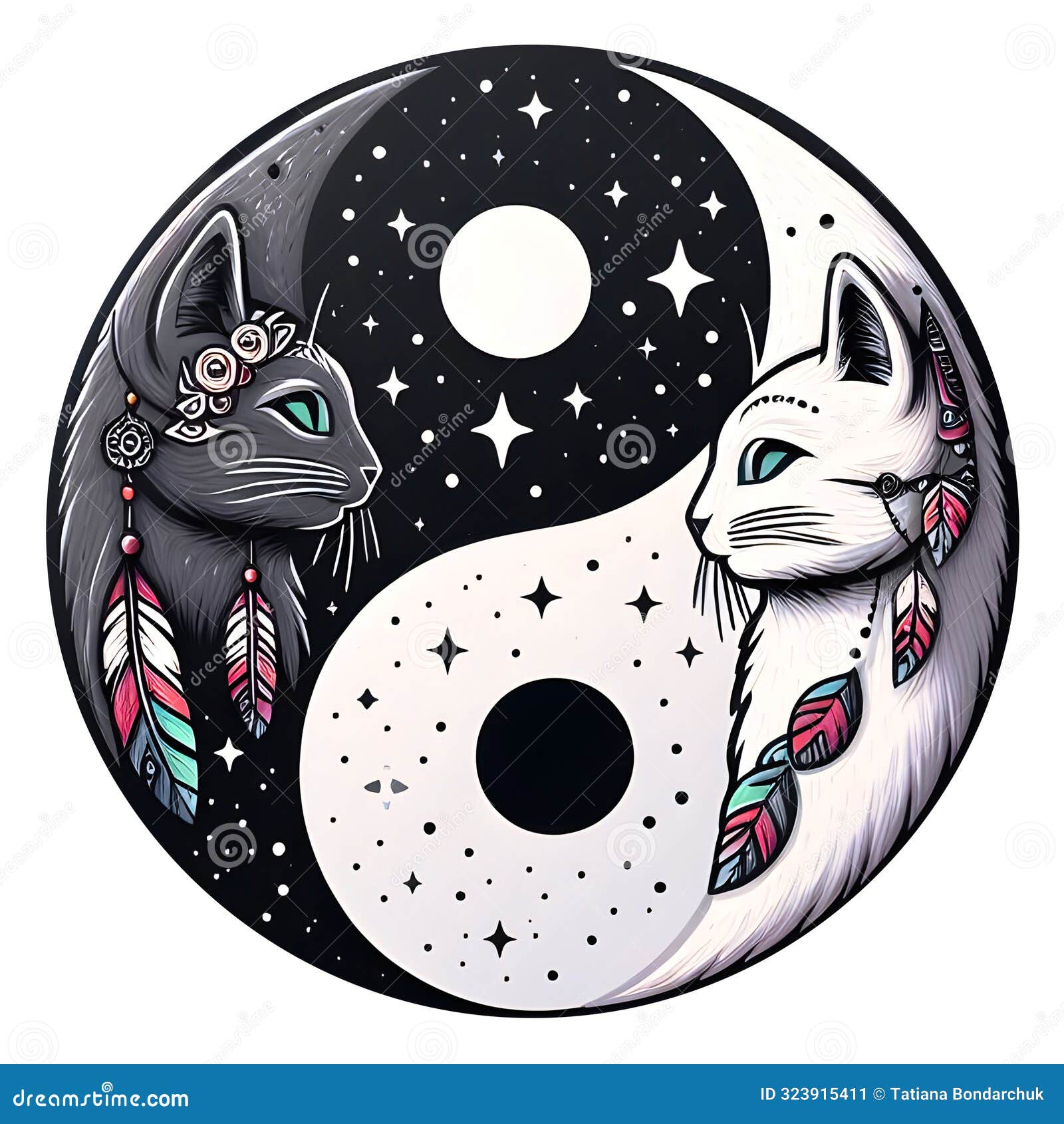 Yin-Yang Cats Boho Style stock illustration. Illustration of multicolor ...
