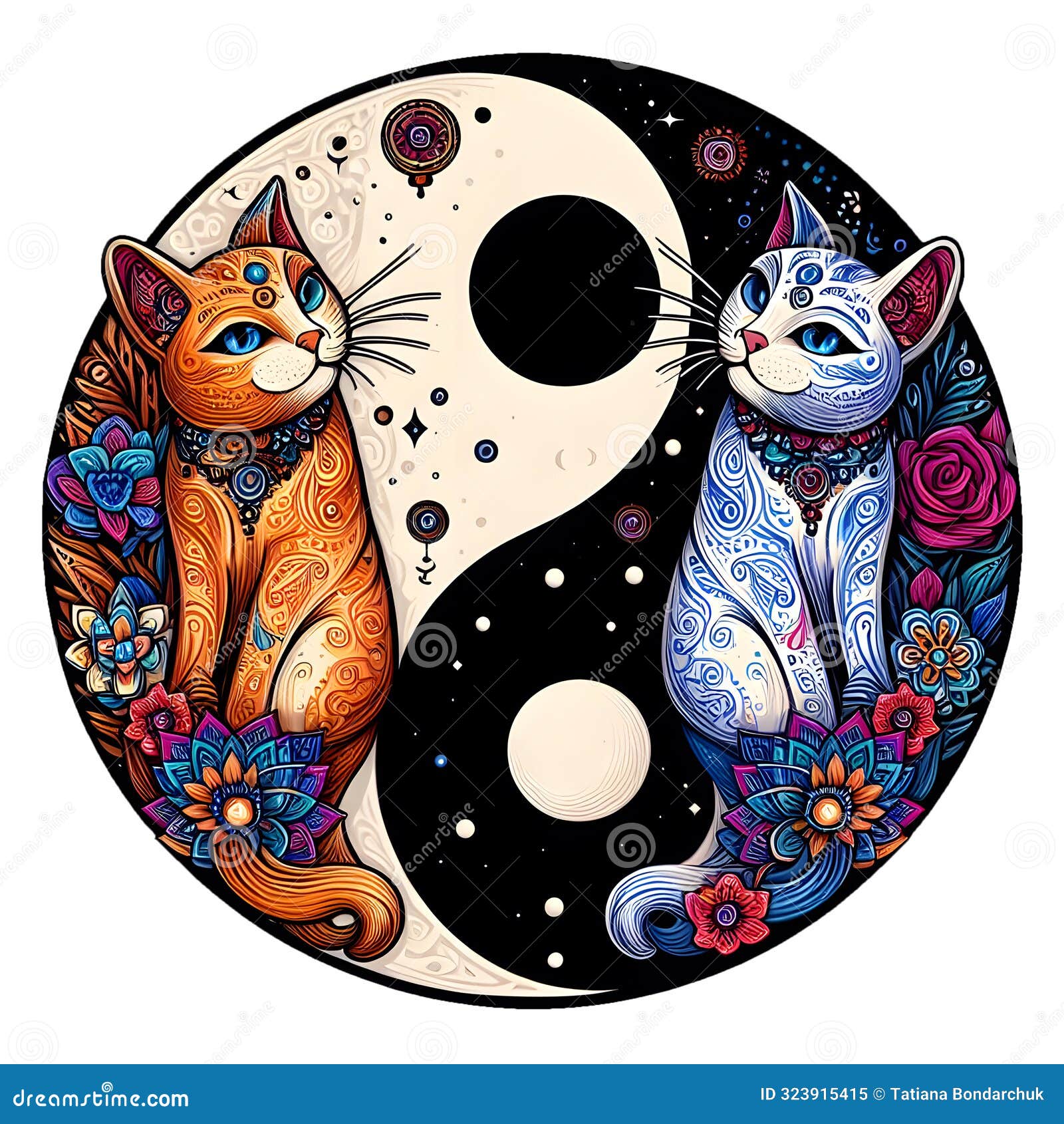 Yin-Yang Cats Boho Style stock illustration. Illustration of yinyang ...