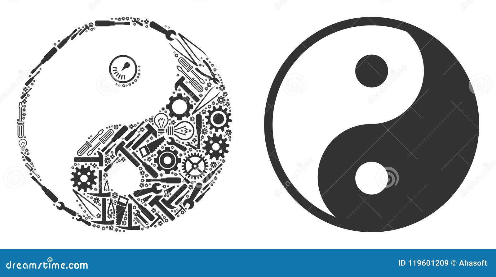 Yin Yang Collage De Las Herramientas Del Servicio Ilustración del ...