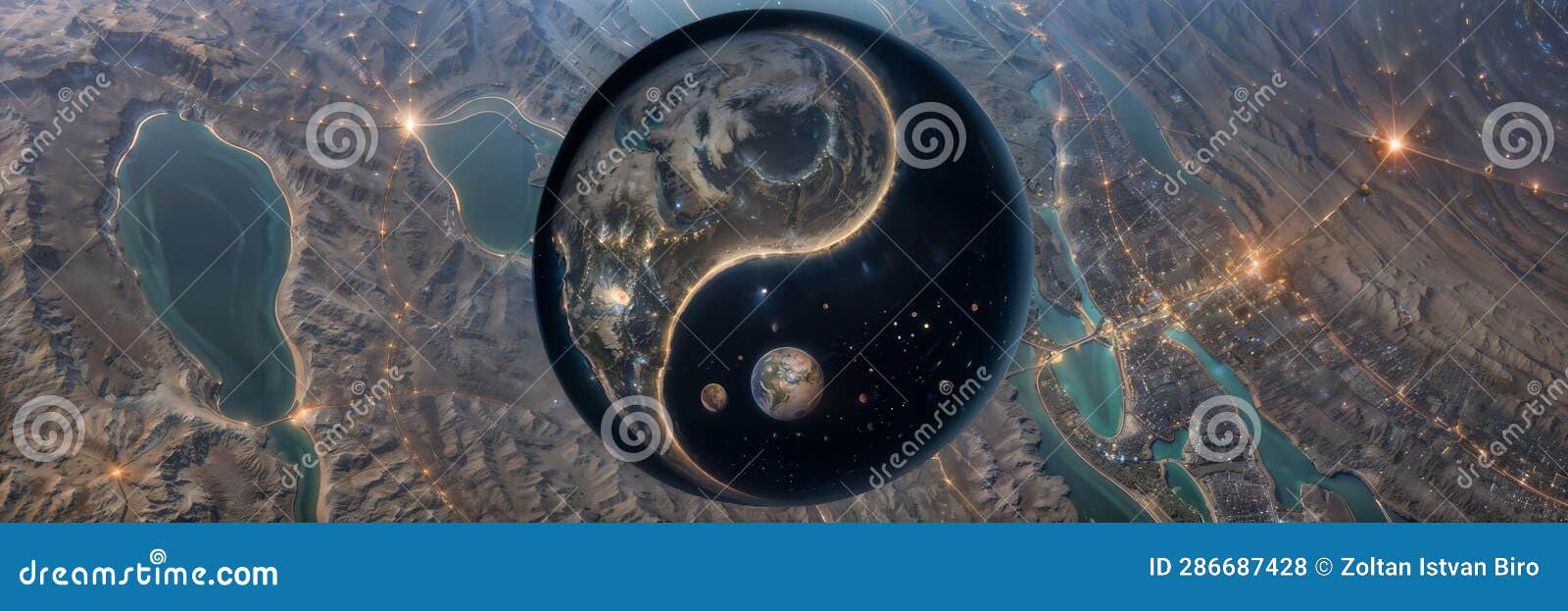 Yin Yang on Earth stock illustration. Illustration of galaxy - 286687428