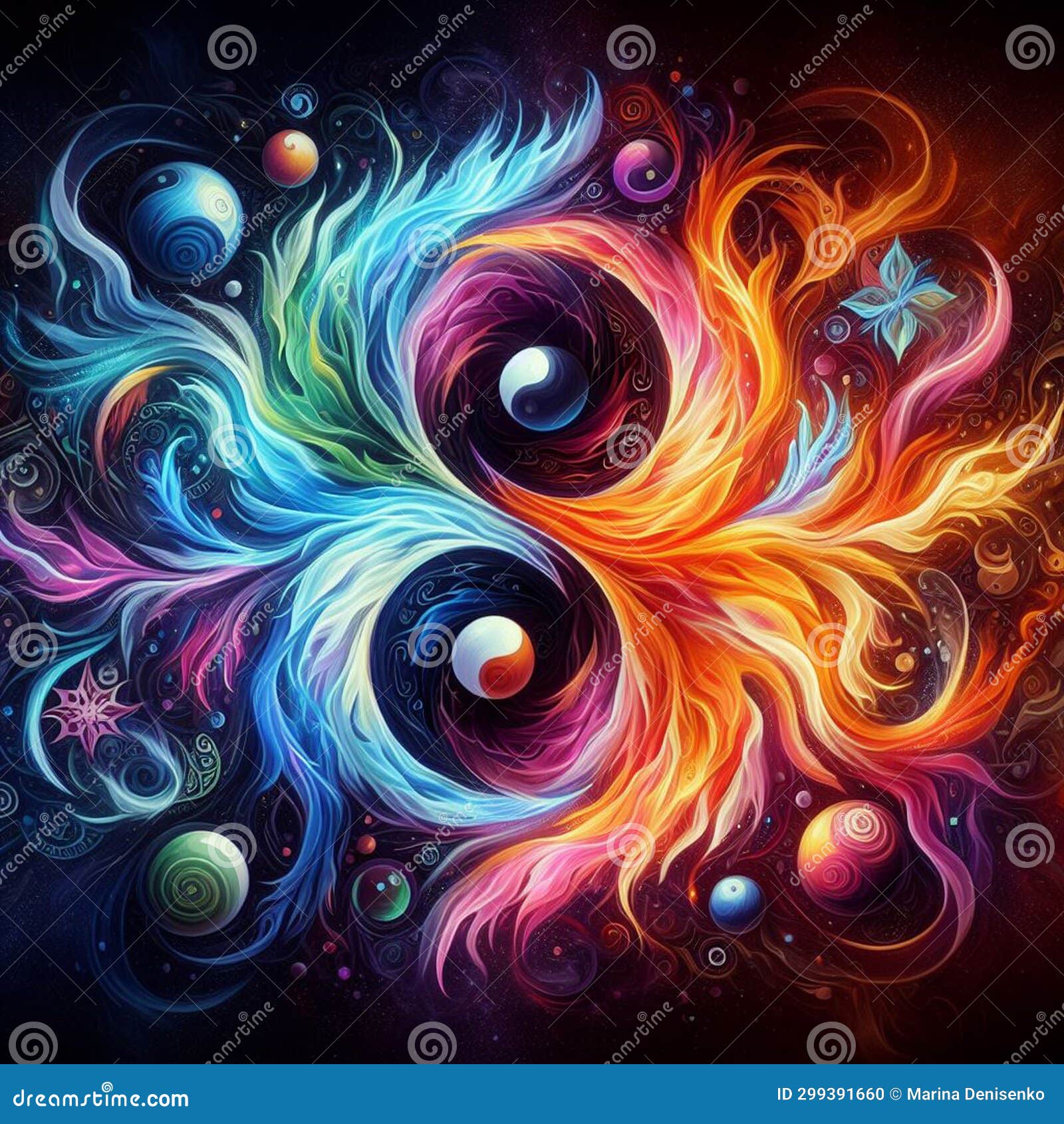 Yin Yang Flame Symbol Yin Yang On Space Background Twin Flam Logo Illustration For Websites