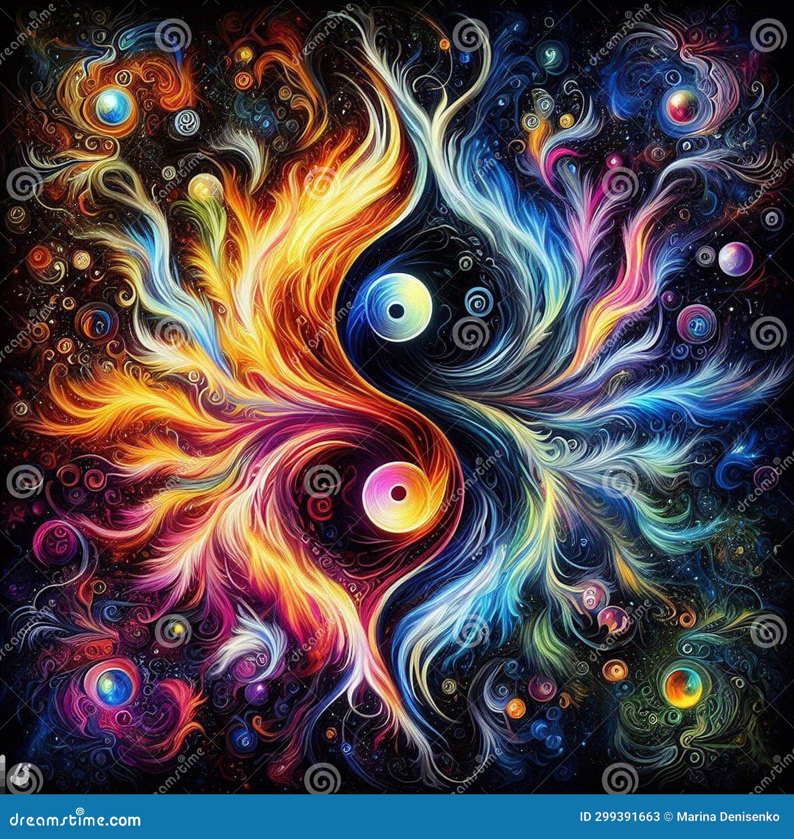 Yin Yang Flame Symbol Yin Yang On Space Background. Twin Flam Logo ...