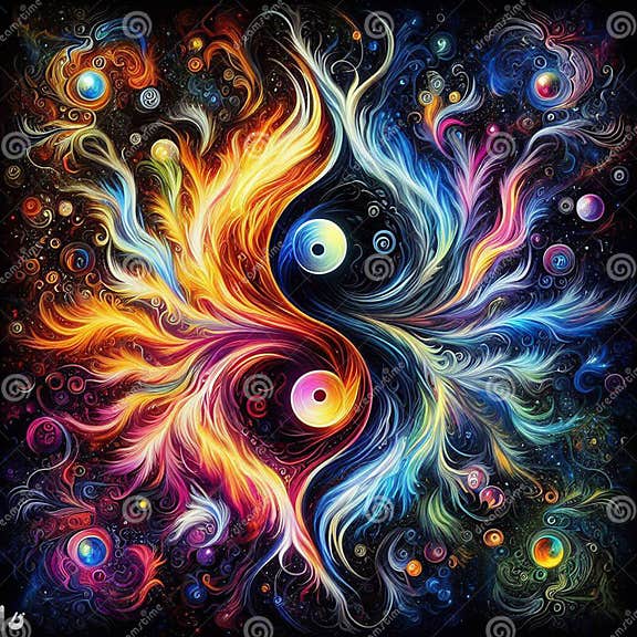 Yin Yang Flame Symbol Yin Yang on Space Background. Illustration for ...