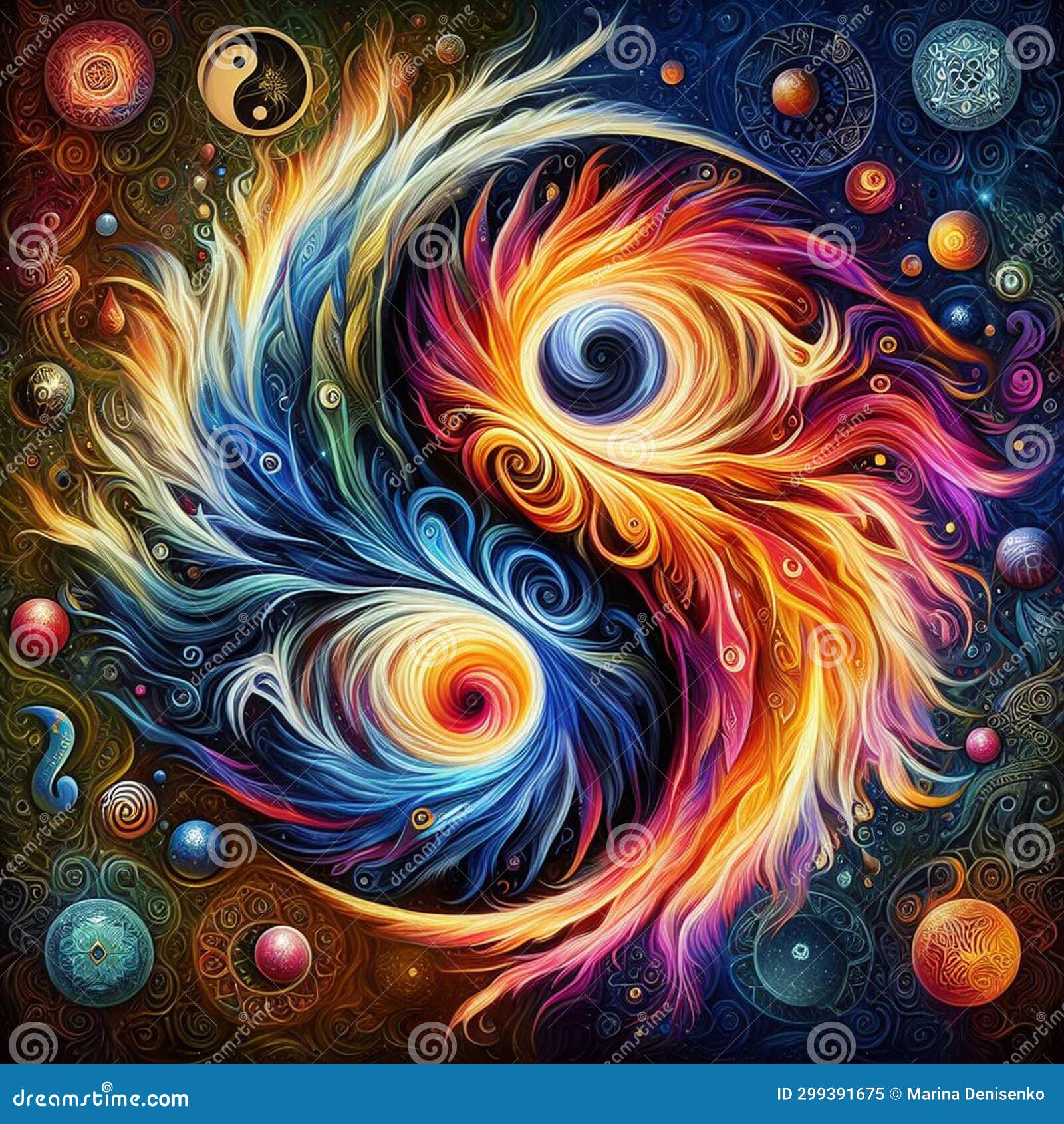 Yin Yang Flame Symbol Yin Yang On Space Background Twin Flam Logo Illustration For Websites